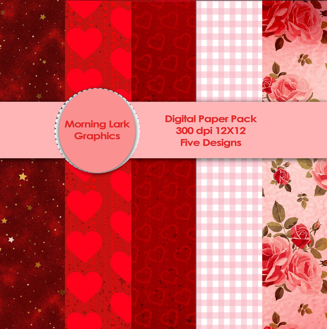5-piece Valentines Hearts Digital Paper Pack 12X12 300 DPI - Etsy