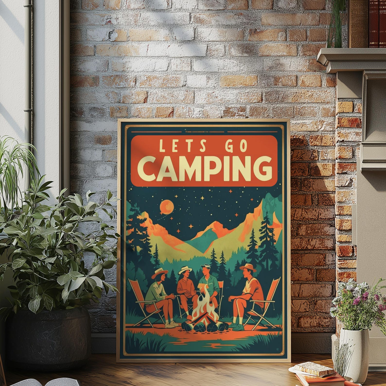 Retro Camping Print Vintage Nature Art Outdoorsy Wall Decor Adventure ...