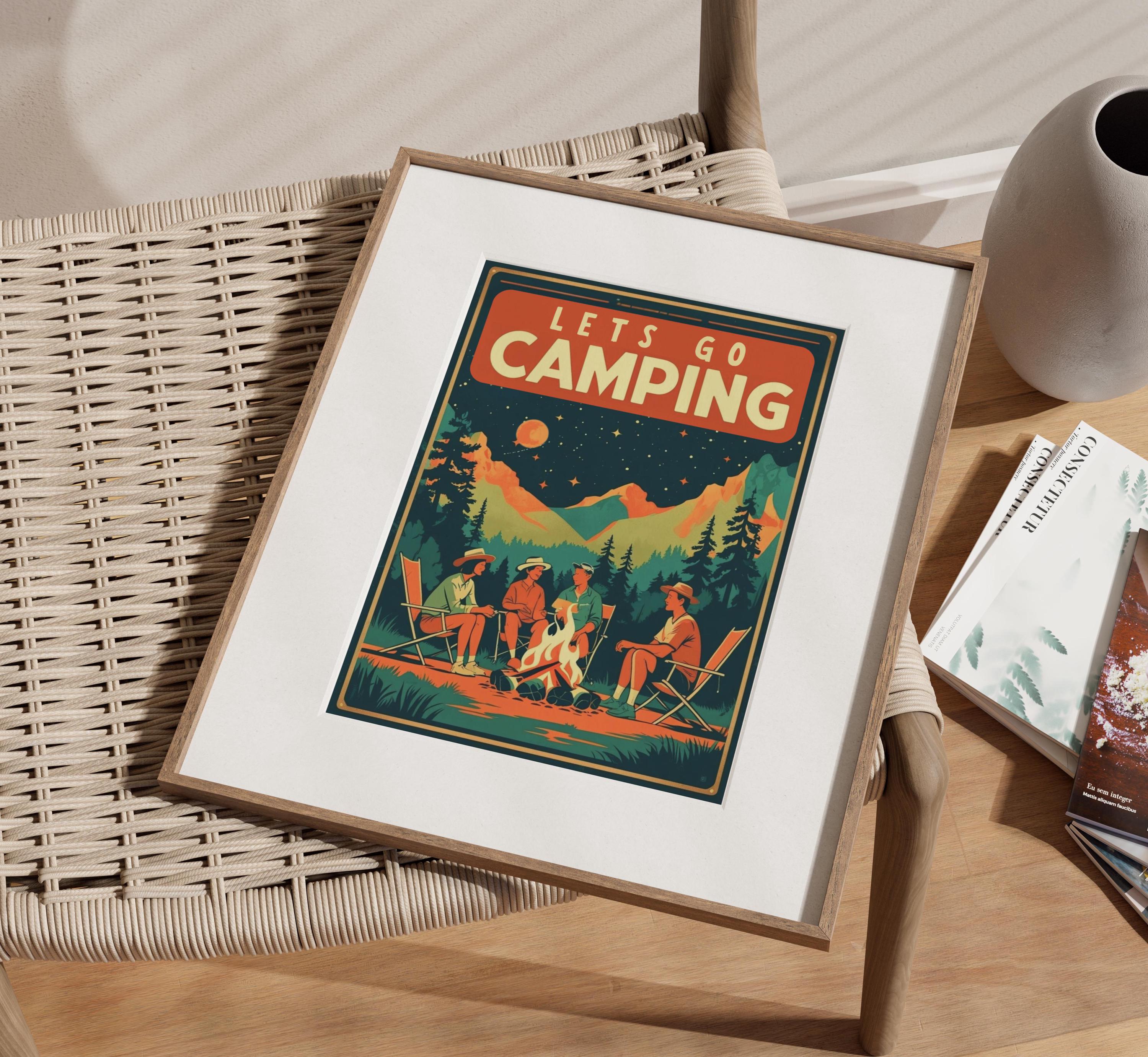 Retro Camping Print Vintage Nature Art Outdoorsy Wall Decor Adventure ...