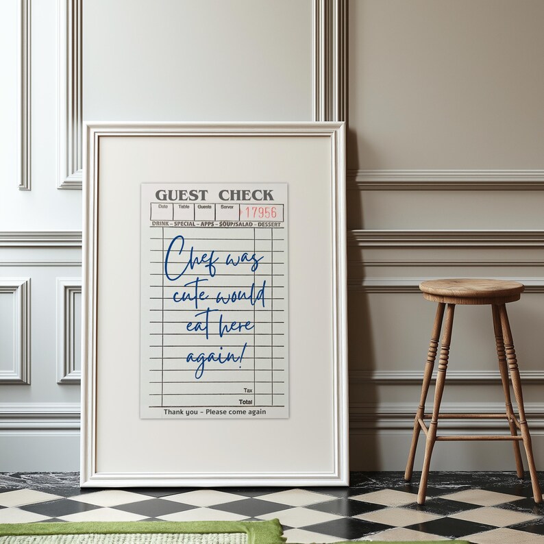 Chef Was Cute Would Eat Here Again Trendy Guest Check Wall Art Funny ...