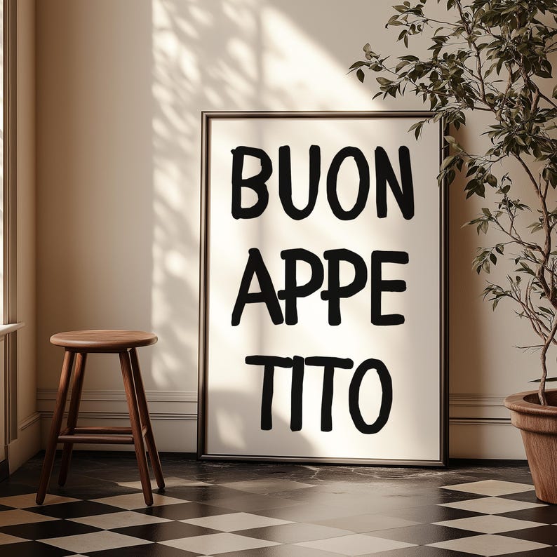 Buon Appetito Print Kitchen Wall Art Italian Typography Decor Dining ...