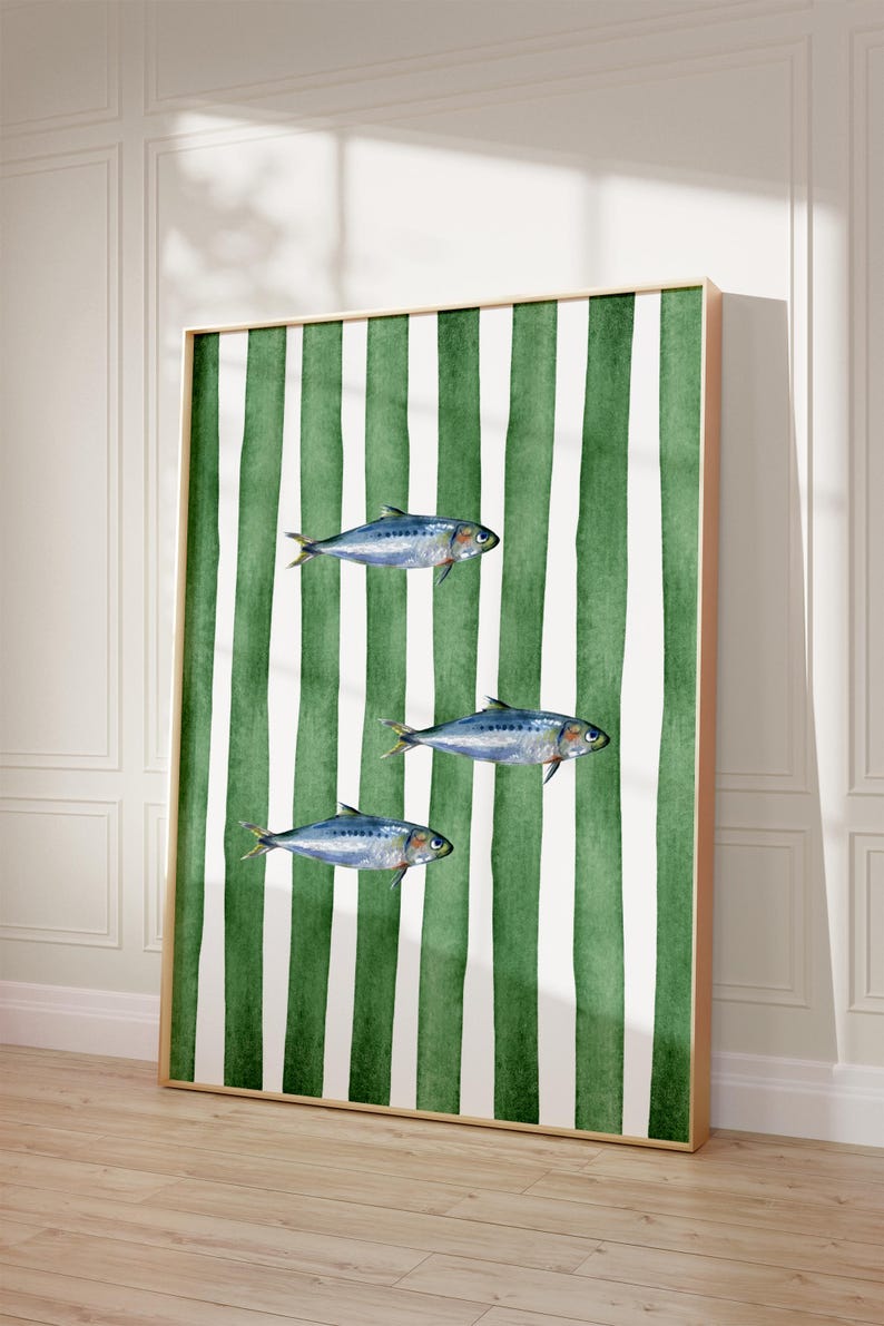 Sardine Wall Art Print Watercolor Seafood Kitchen Decor Retro Fish Art ...