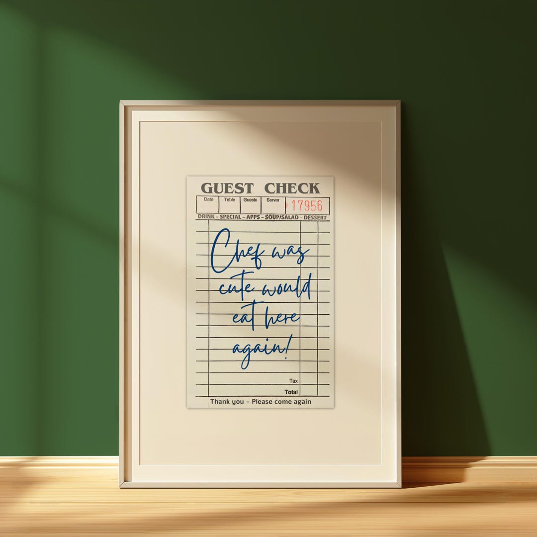Chef Was Cute Would Eat Here Again Trendy Guest Check Wall Art Funny ...