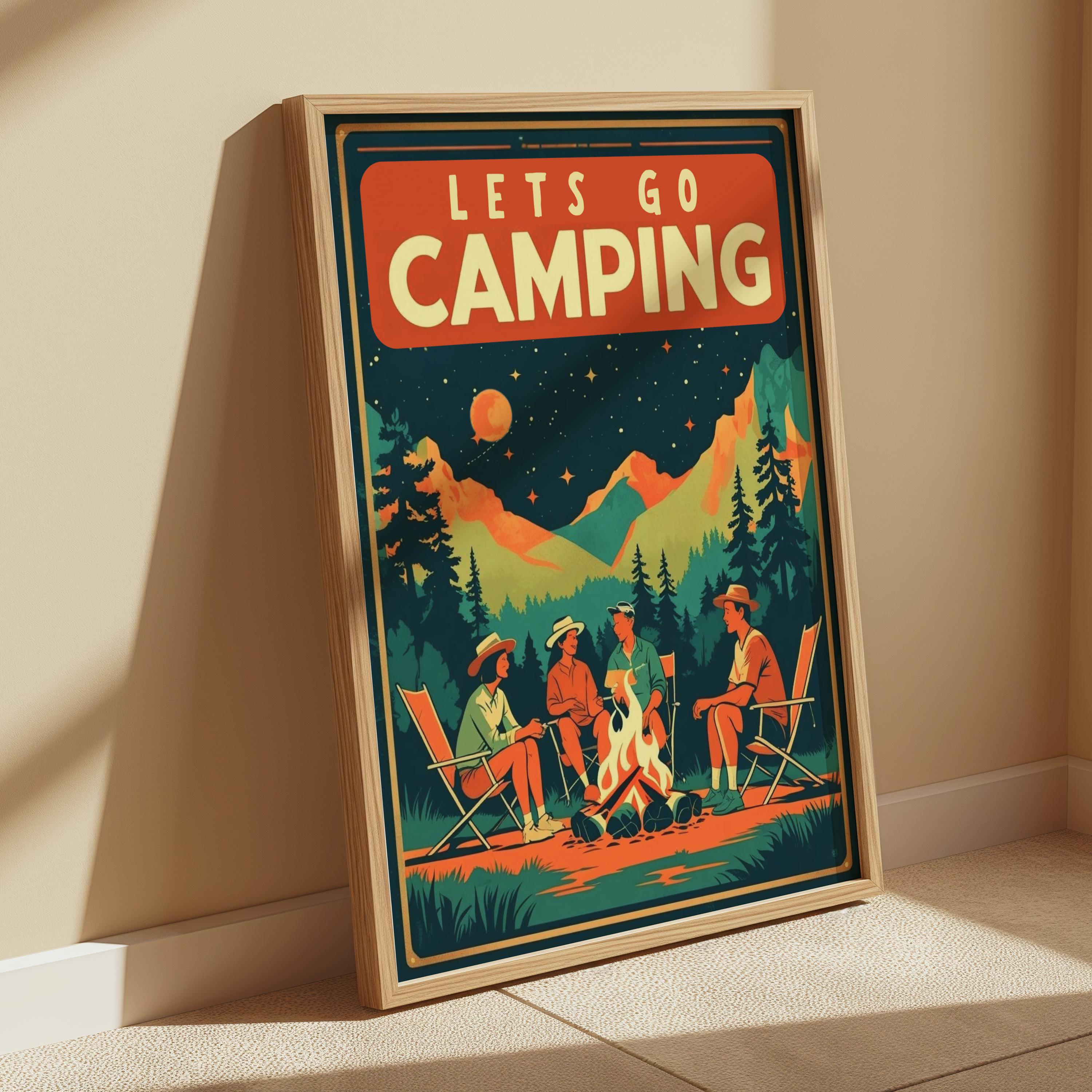 Retro Camping Print Vintage Nature Art Outdoorsy Wall Decor Adventure ...