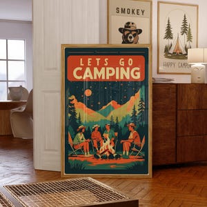 Retro Camping Print Vintage Nature Art Outdoorsy Wall Decor Adventure ...