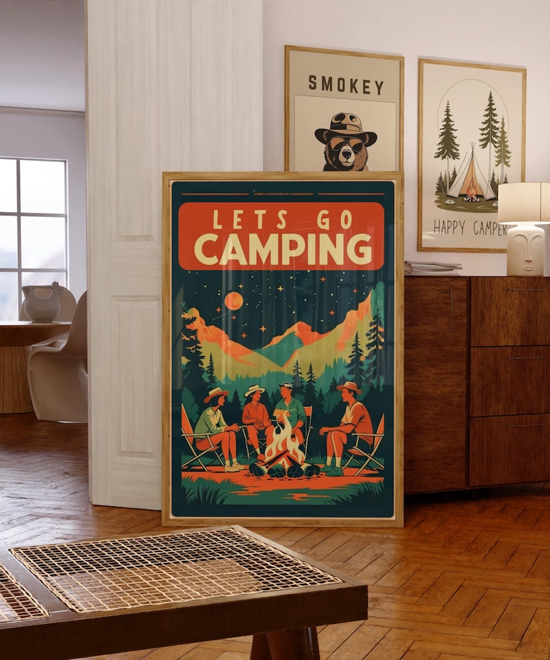 Retro Camping Print Vintage Nature Art Outdoorsy Wall Decor Adventure ...