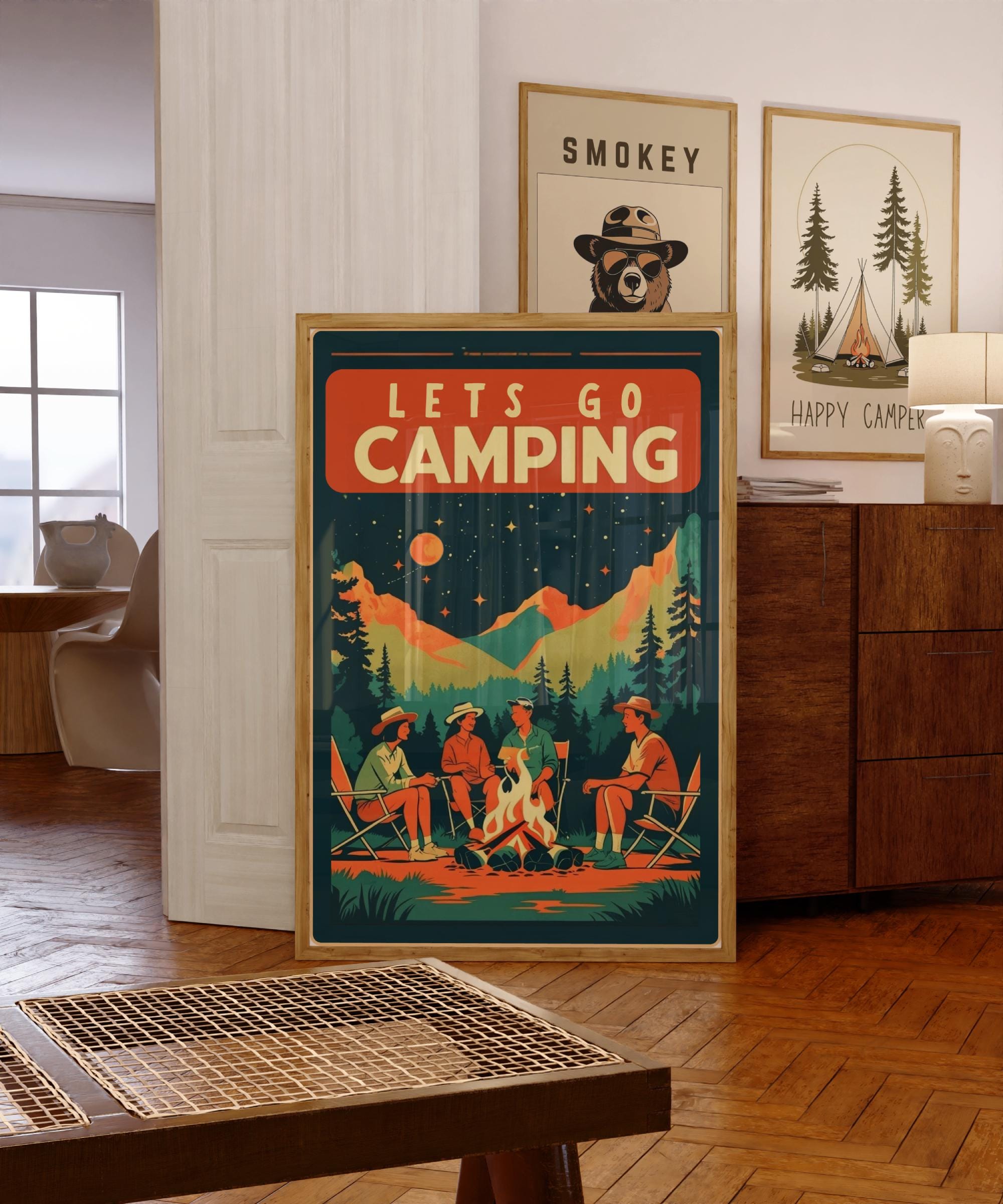 Retro Camping Print Vintage Nature Art Outdoorsy Wall Decor Adventure ...