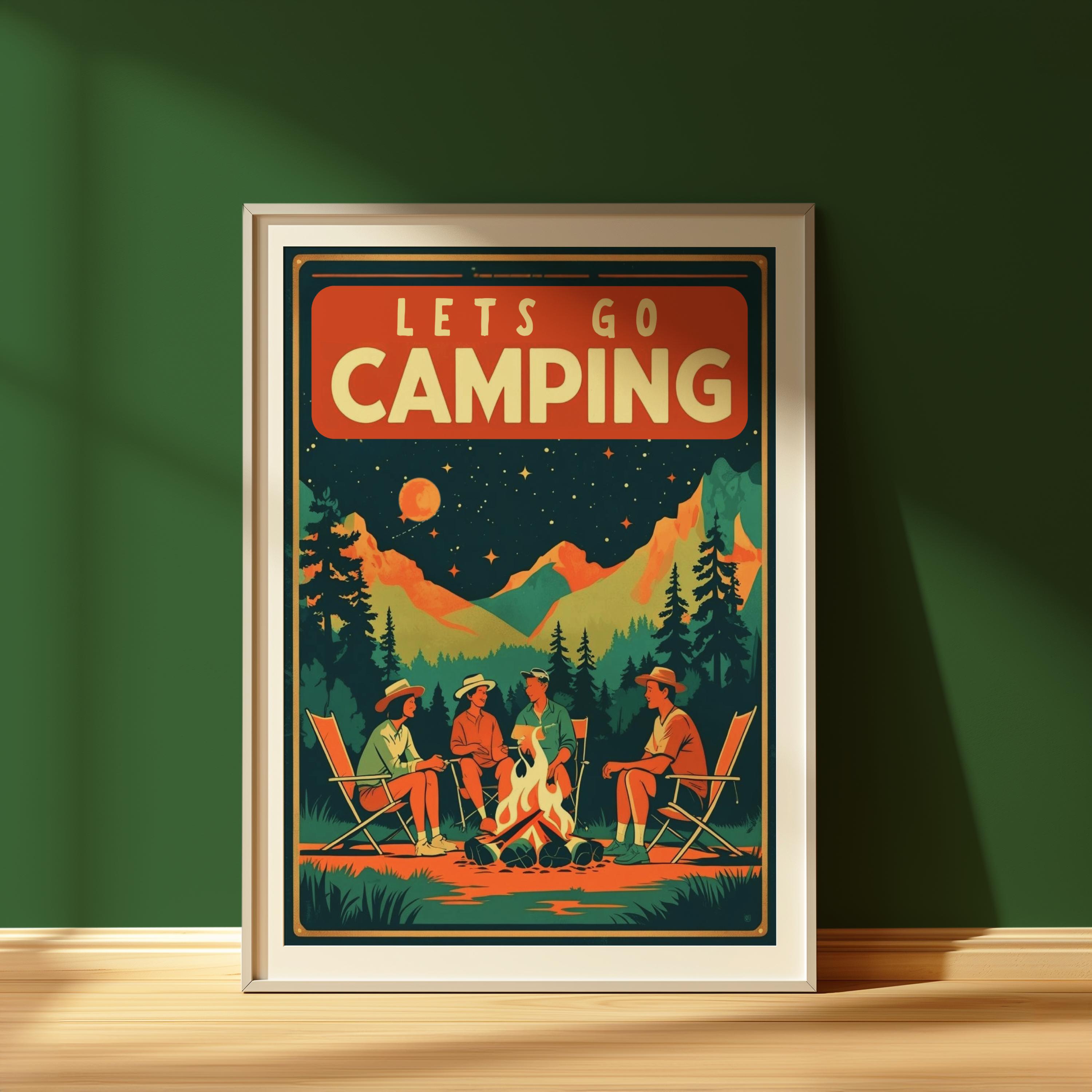 Retro Camping Print Vintage Nature Art Outdoorsy Wall Decor Adventure ...