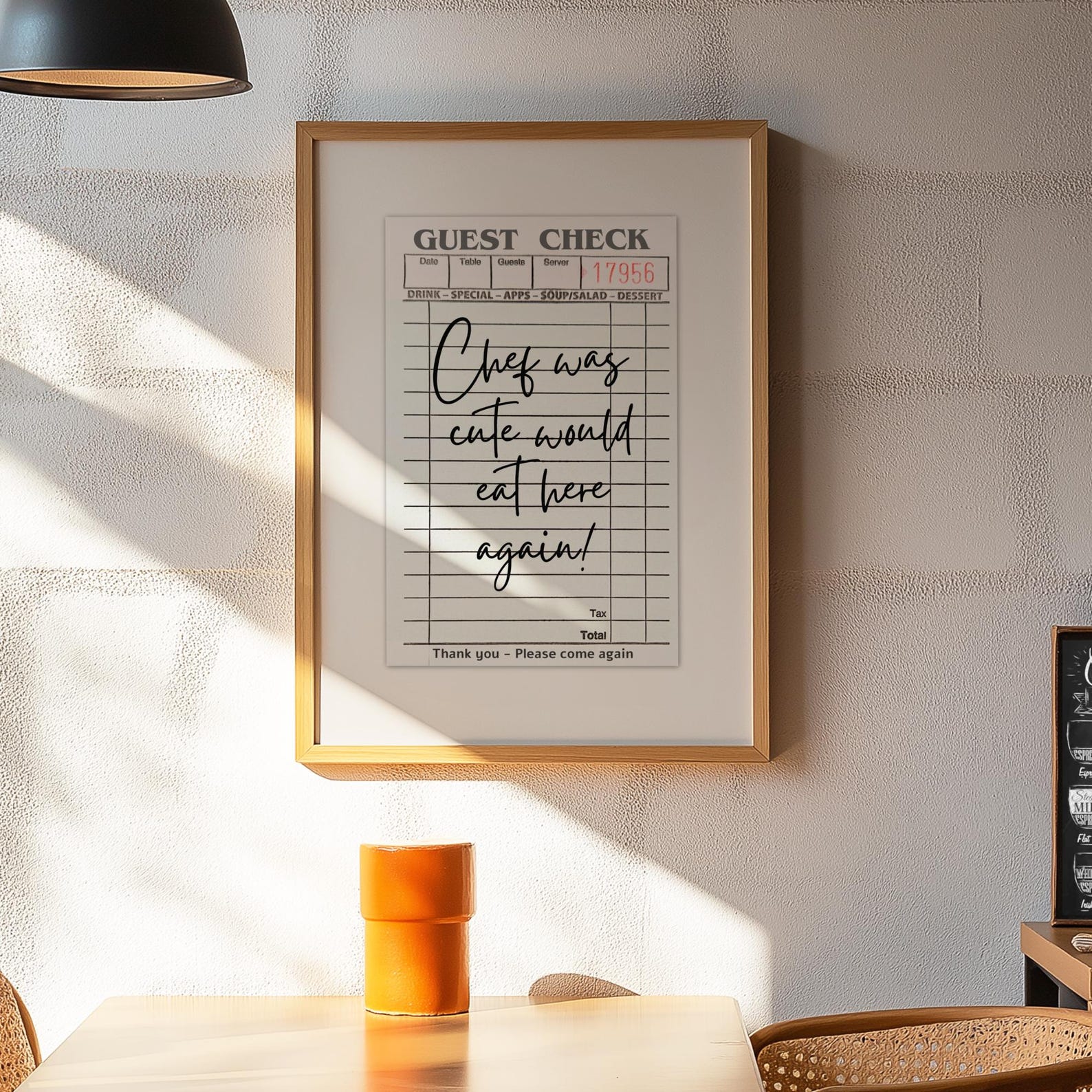 Chef Was Cute Would Eat Here Again Trendy Guest Check Wall Art Black ...
