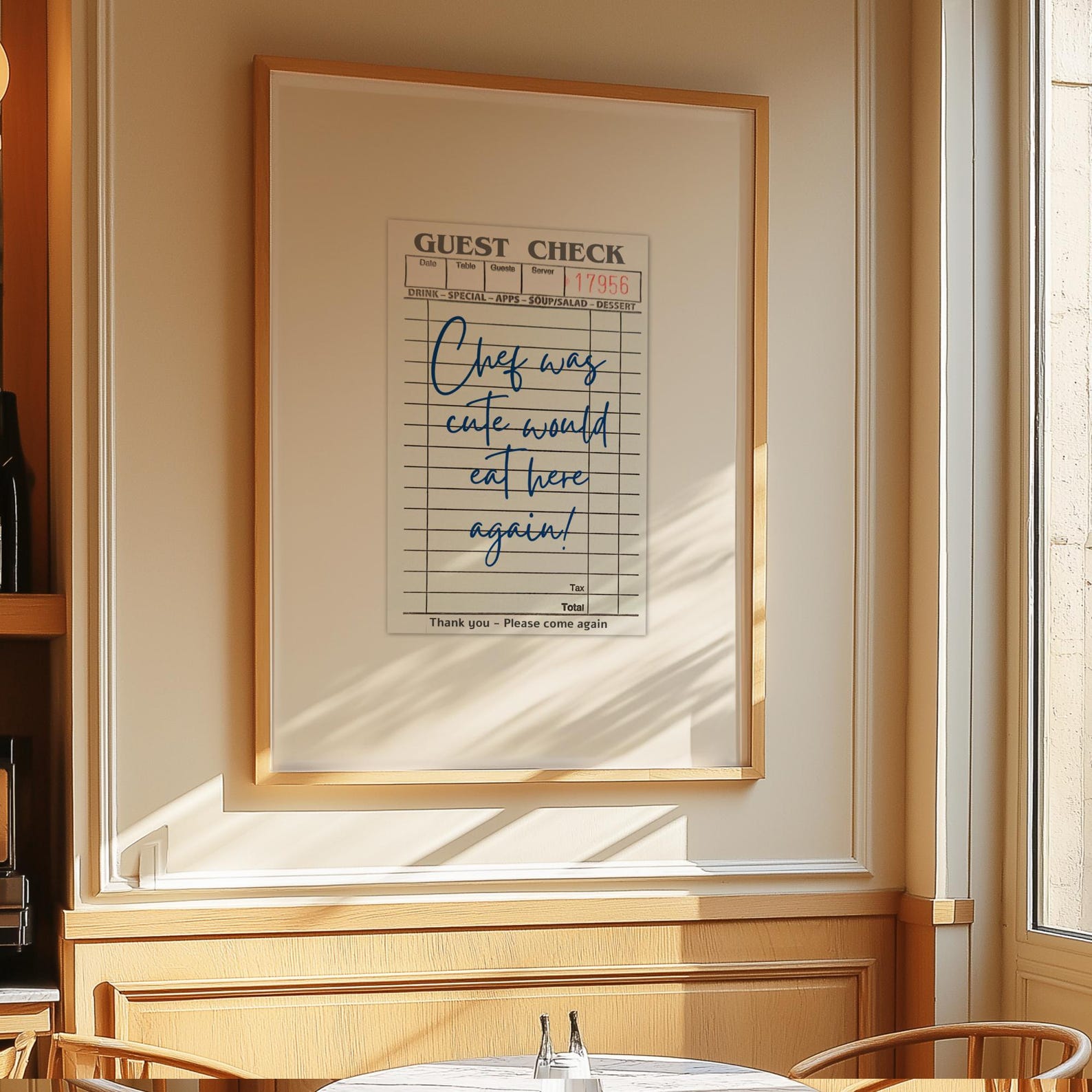 Chef Was Cute Would Eat Here Again Trendy Guest Check Wall Art Funny ...