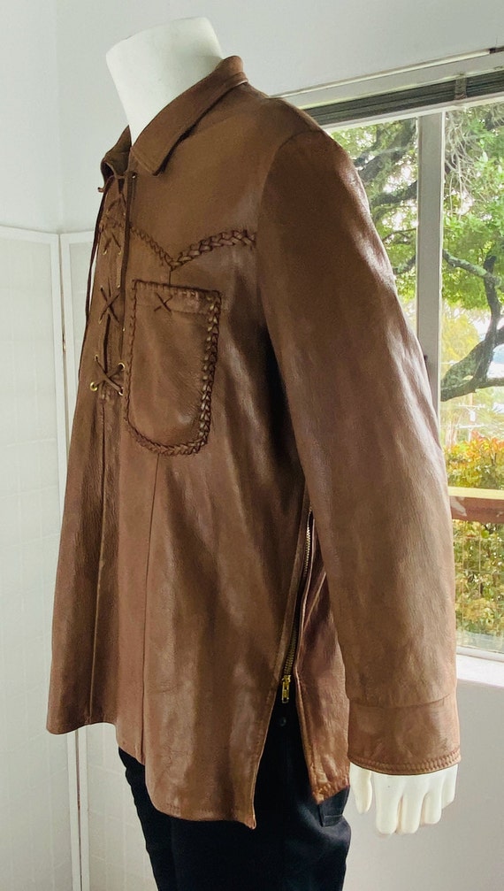 Vintage Men's Brown Custom Deer Leather Pullover Whip… - Gem