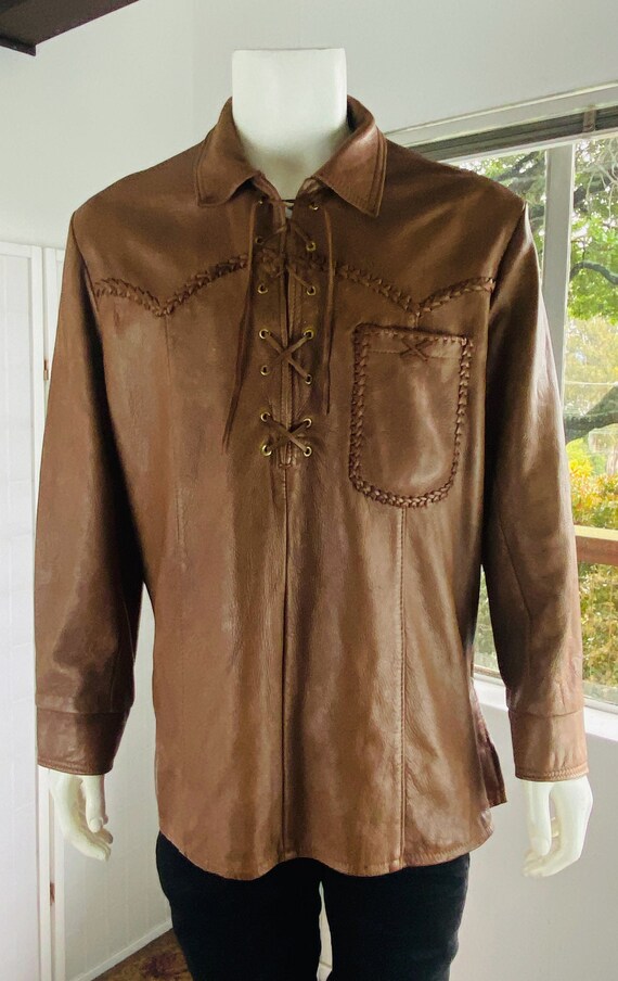 Vintage Men's Brown Custom Deer Leather Pullover Whip… - Gem