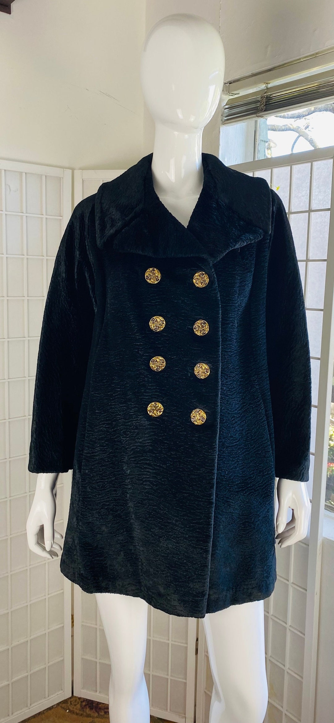 Vintage Womens Black Velvet Double Breasted Cocktail Coat, XL. - Etsy