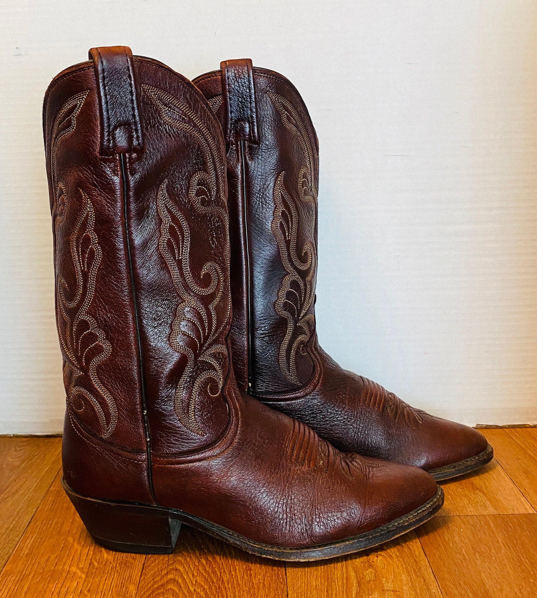 Vintage Dan Post Men's Brown Deer Leather Western Cowboy - Etsy