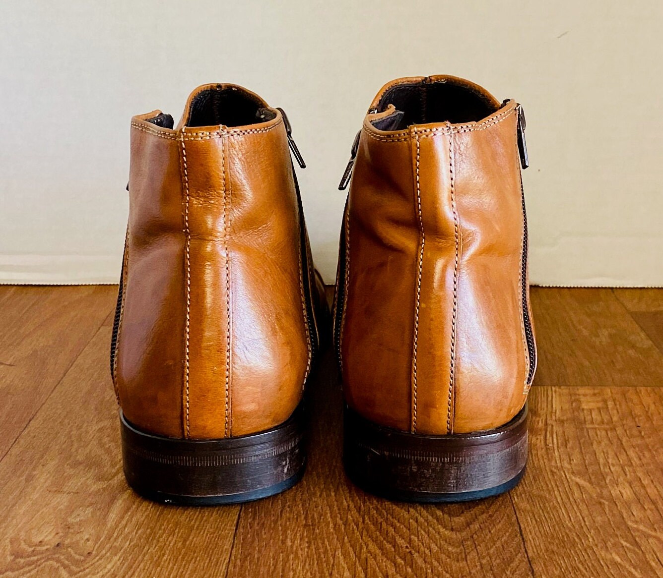 Bacco Bucci Spain, Hand Made Mens Tan Leather Cap Toe Ankle Boots, 8.5 ...