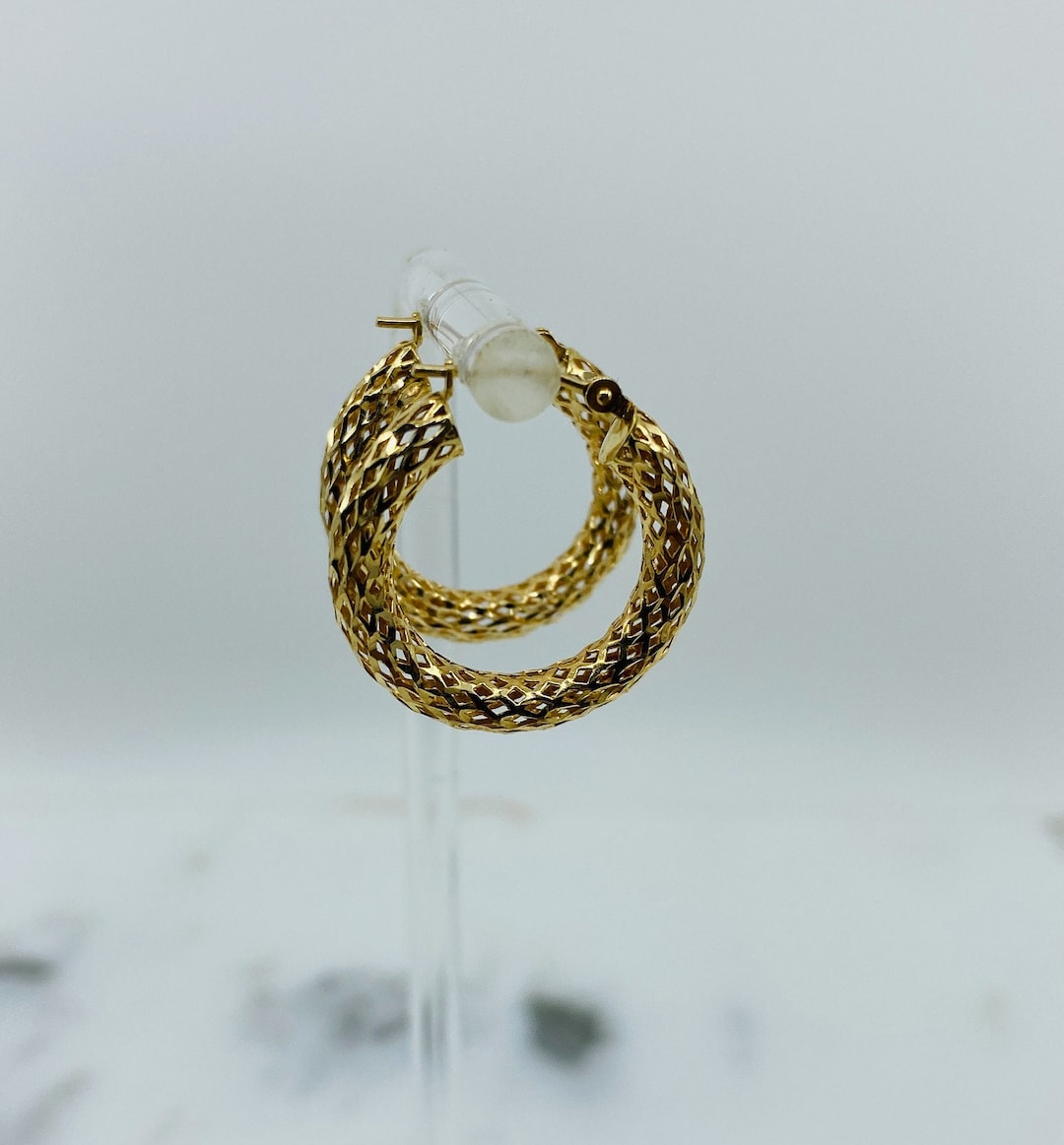 Vintage Marked 14 Kt Gold Open Work Mesh Hoop Earrings. - Etsy