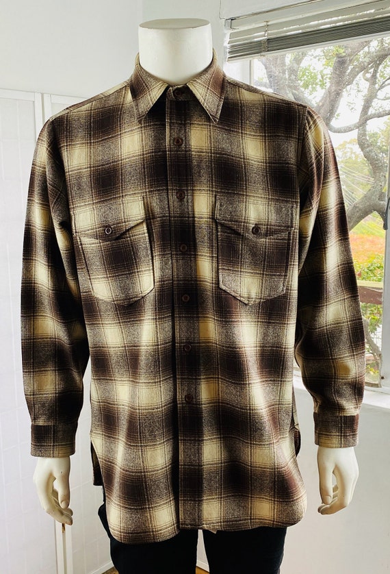 Pendleton Mens Brown Plaid Wool Shirt L. - Gem