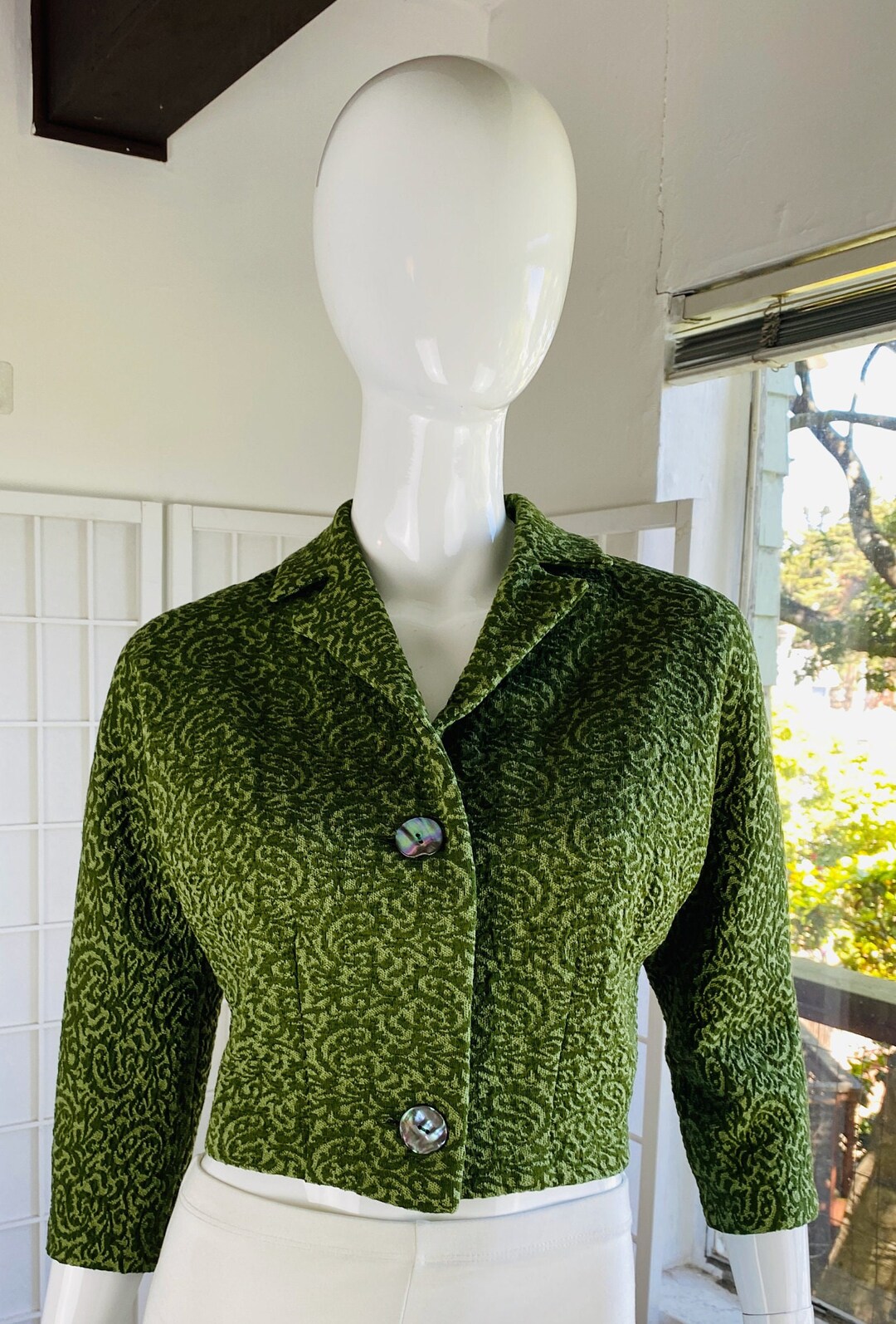 Vintage Green Knit Crop Jacket, 2 / 4. - Etsy