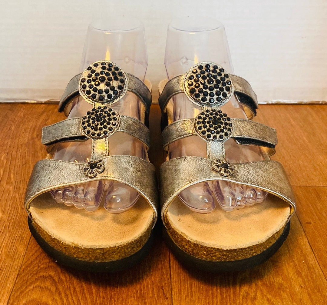 Mephisto Womens Metallic Leather Slides Rhinestoned Sandals, 41. - Etsy