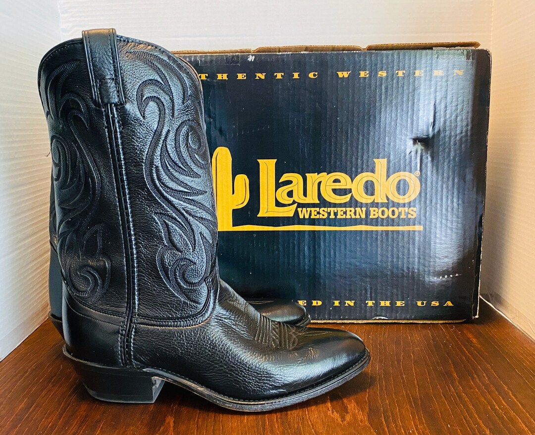 NWB LAREDO Mens Black Deer Skin Leather Western Boots 9D. - Etsy