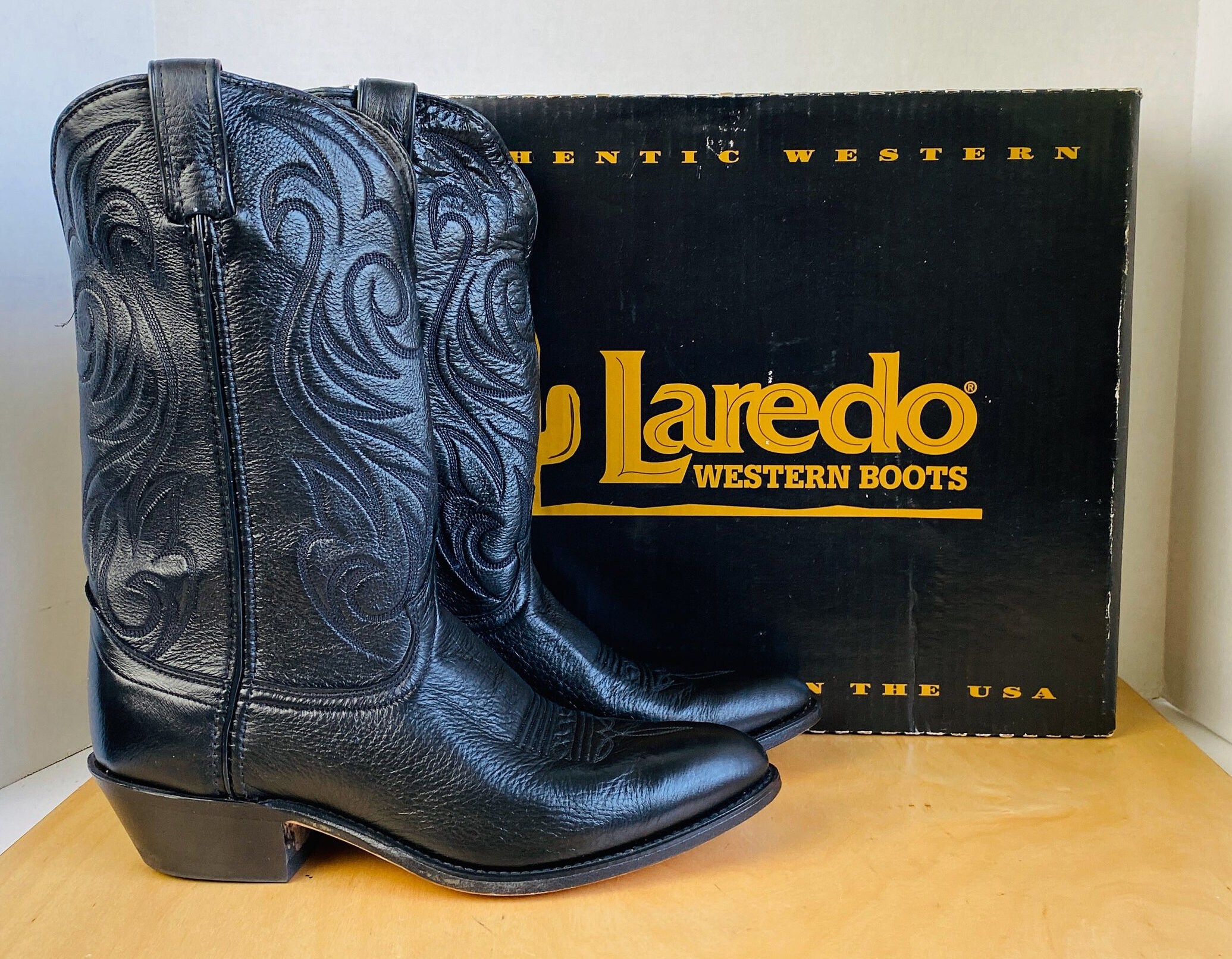 NWB, LAREDO, Mens Black Deer Skin Leather Western Boots, 9D. - Etsy