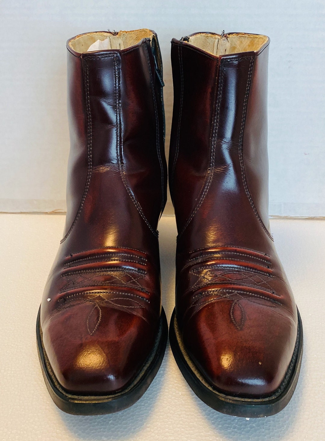 Vintage AVONITE Hypalon Men's Western Brown Leather Ankle Boots, 10D ...