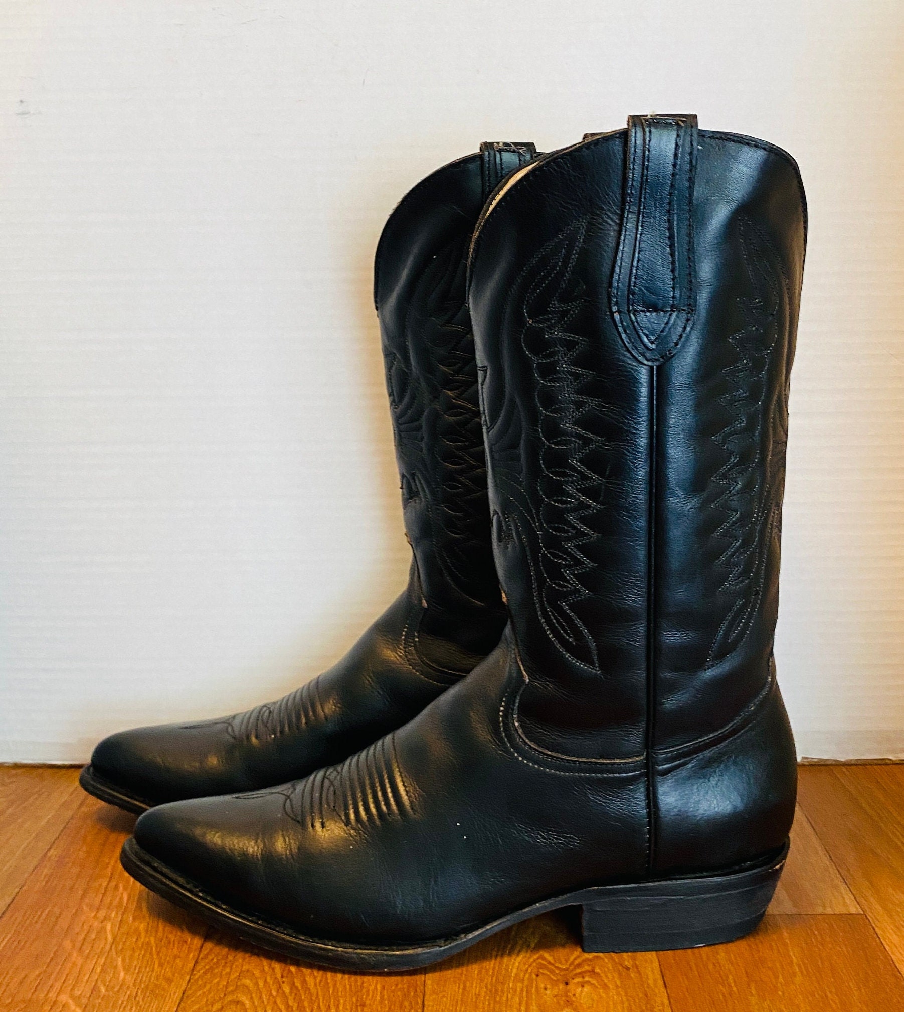 Reyna Men's Black Leather Western Cowboy Boots, 28 11 - Etsy