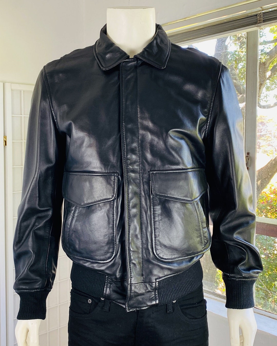 The Jacket Maker Men's Black Leather Jacket, Lg. - Etsy