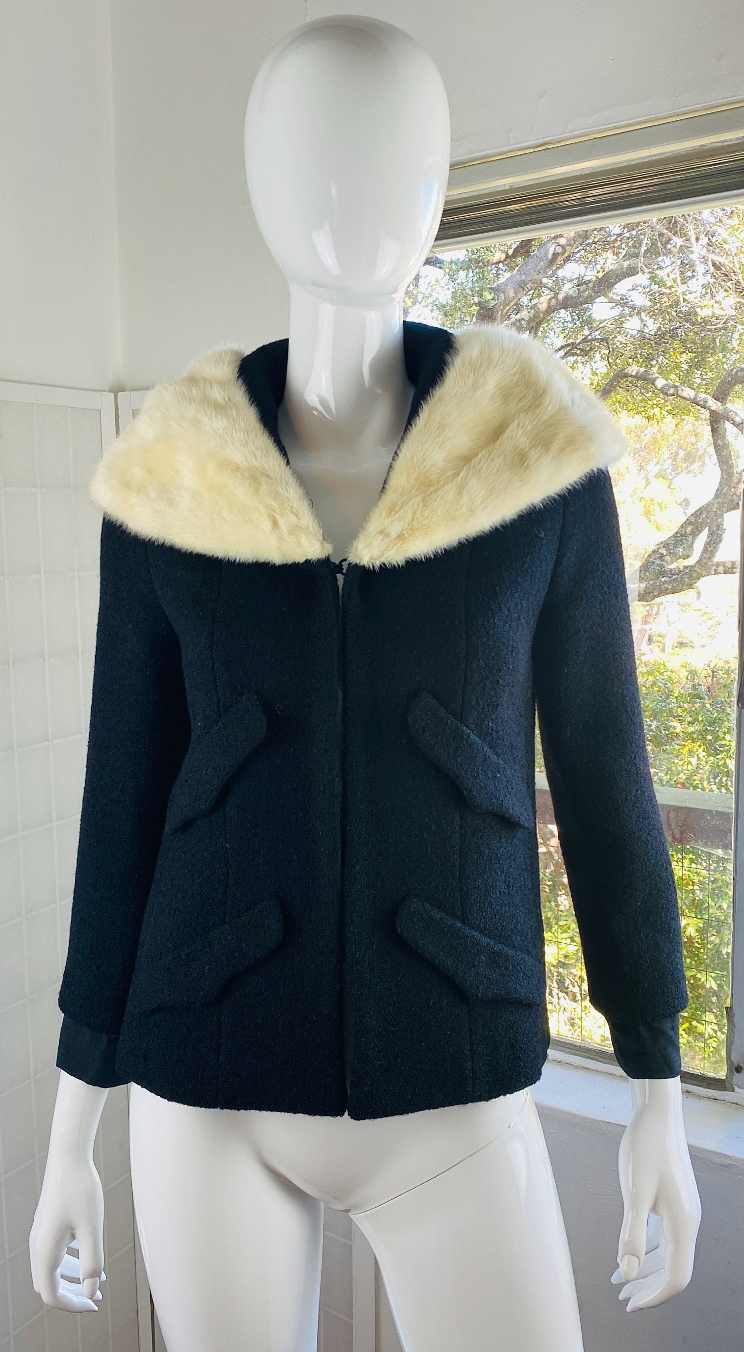 Vintage Lillie Ann Black Cocktail Mink Collar Jacket M. - Etsy