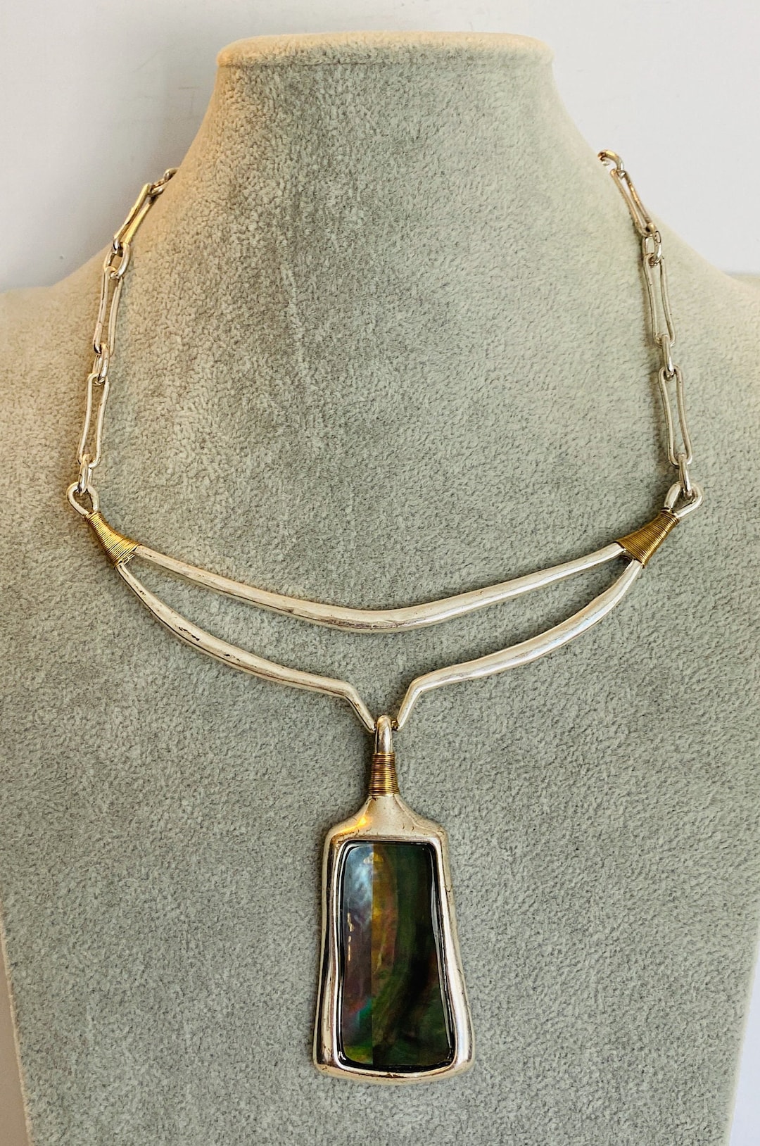 Vintage, Robert Lee Morris, Rlm, SOHO, Stamped Silver Tone Natural Abalone 16 Adjustable ...