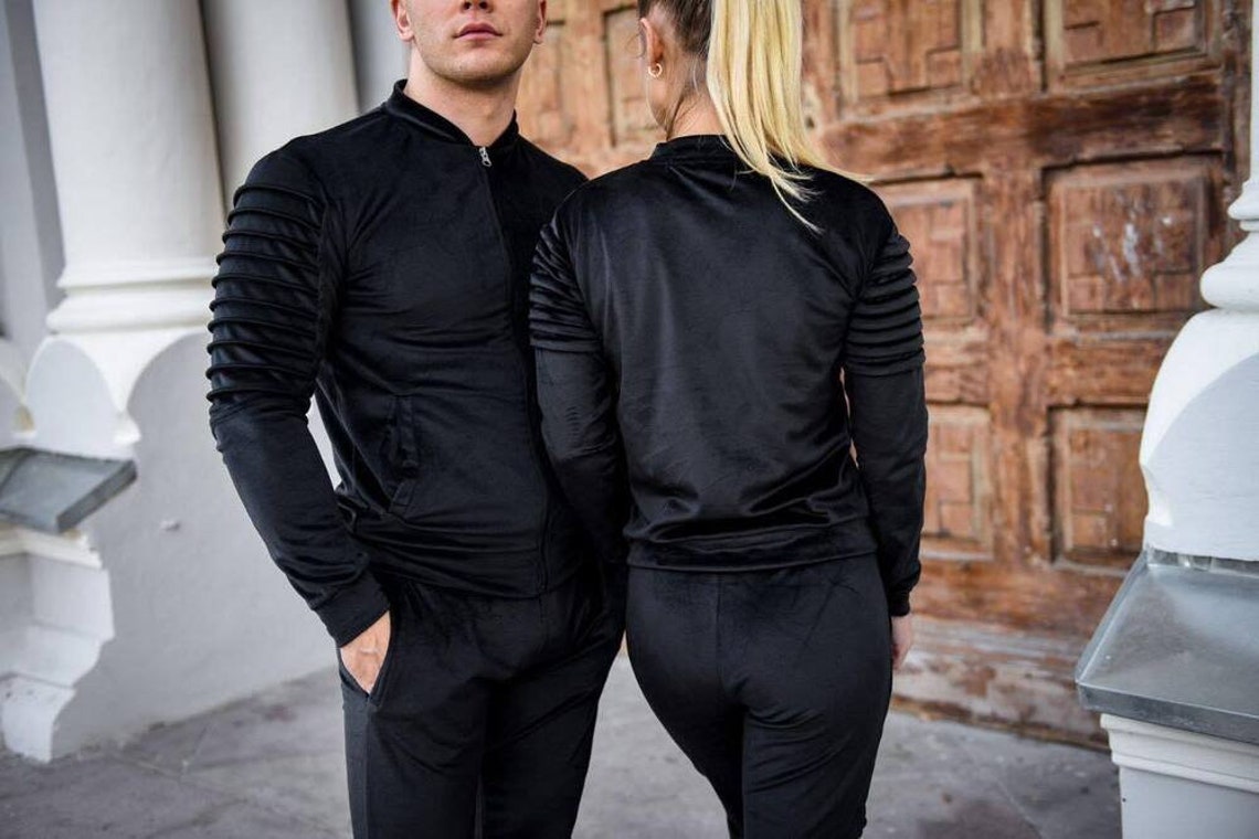 Black Velour Tracksuit for Woman, Matching Loungewear Trousers and ...