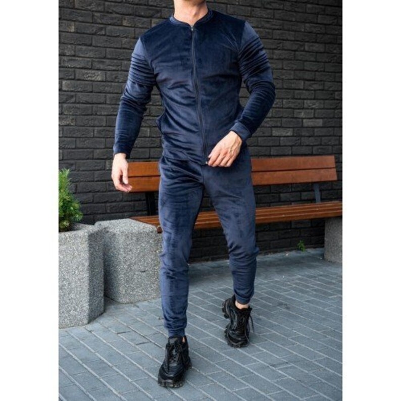 Navy Velour Tracksuit Skull for Men, Matching Loungewear Trousers and ...