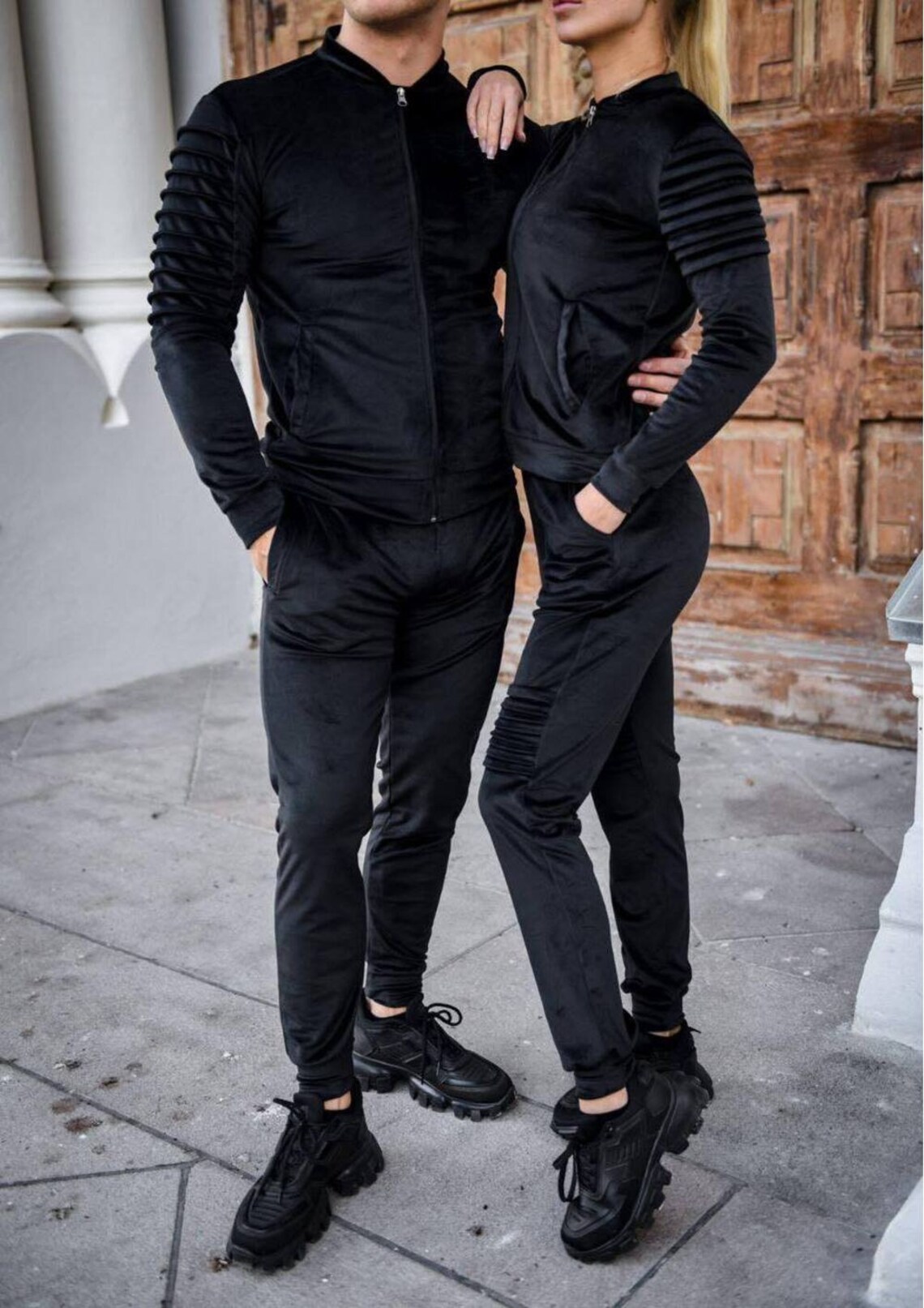 Black Velour Tracksuit for Woman, Matching Loungewear Trousers and ...