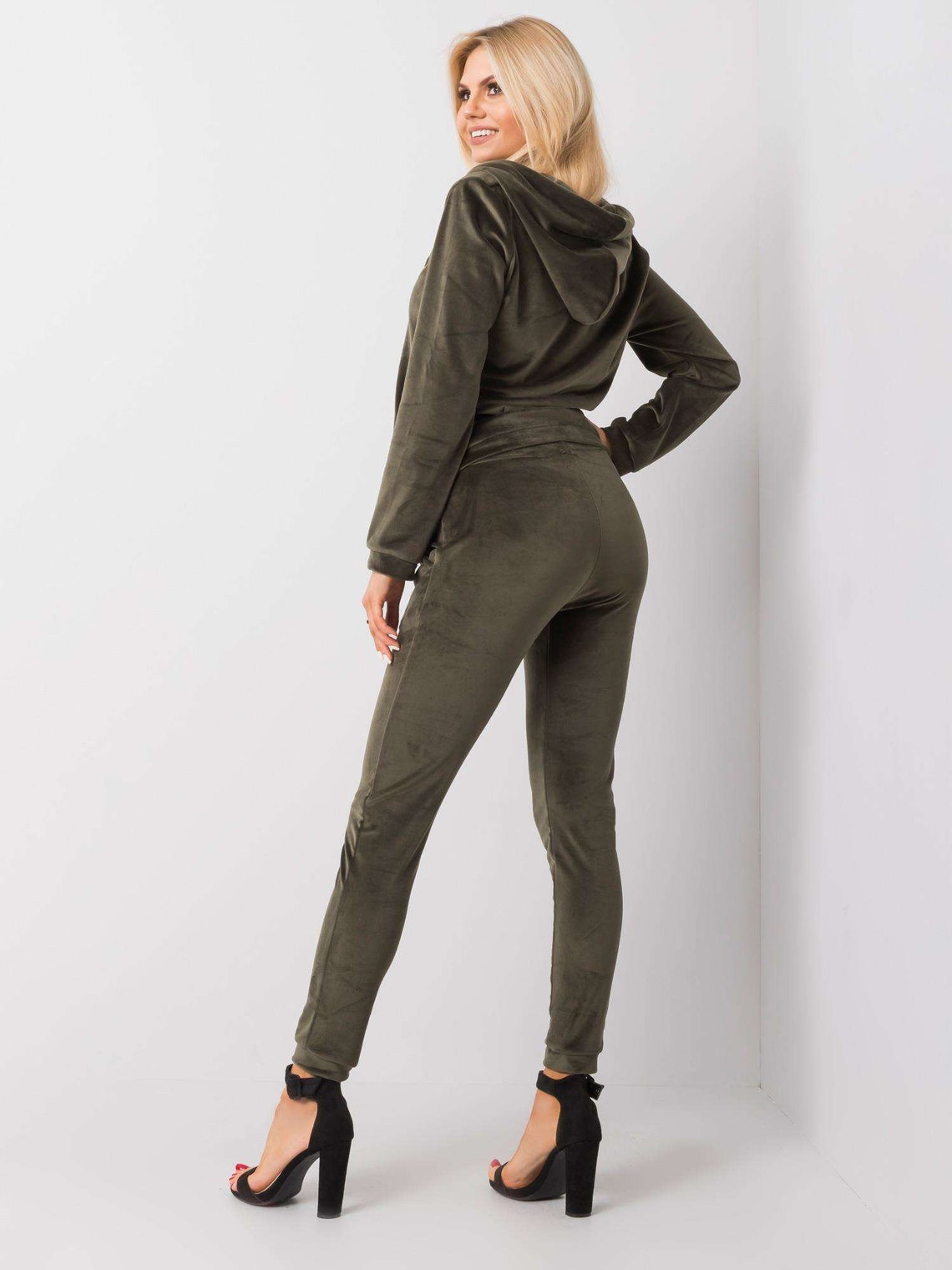 2 Piece Set Women Stacked Flared Jogger Velvet Velour Tracksuits Hoodie ...