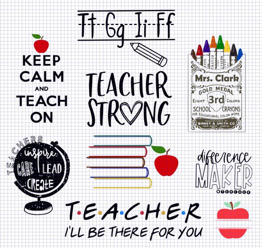 Teacher SVG Bundle, Apple, Name Tag Plate, Teacher Strong, Globe, Book ...