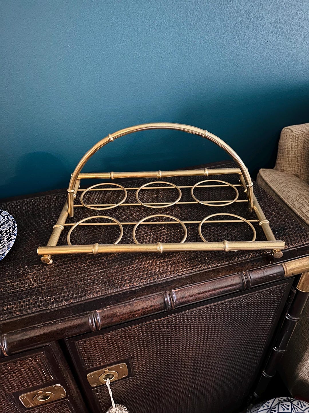 Vintage Gold Faux Bamboo Glassware Caddy - Etsy
