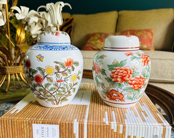Set of 2 Orange Floral Ginger Jars - Etsy