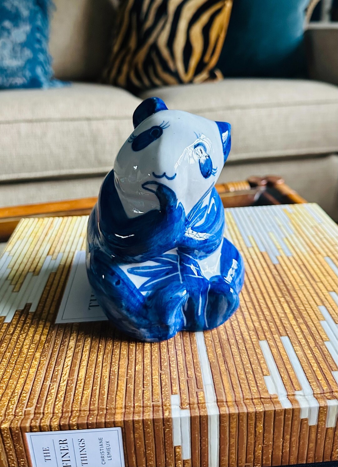Hand Painted Blue and White Panda Bank - Etsy