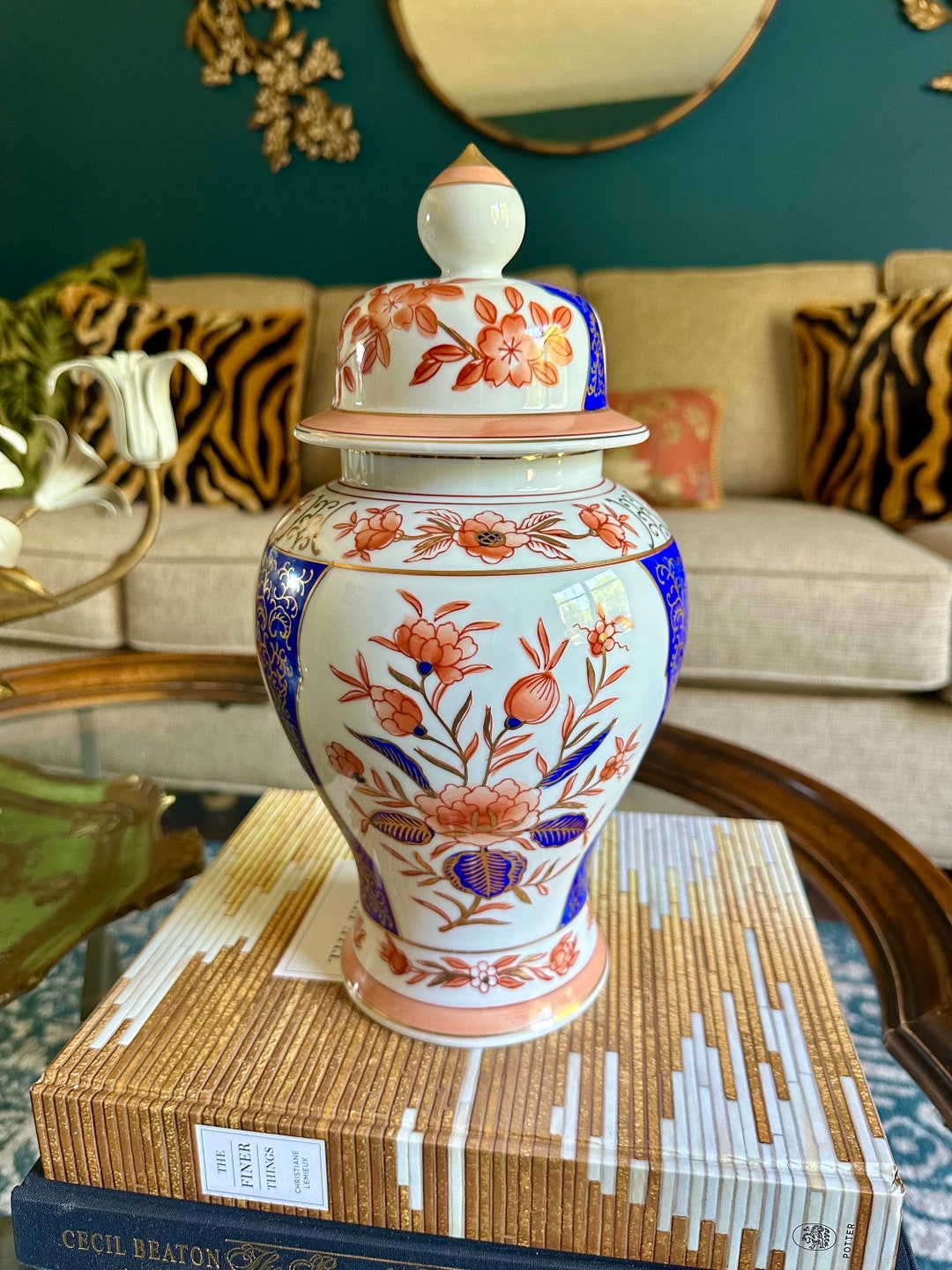 Vintage Andrea by Sadek Orange & Blue Ginger Jar - Etsy