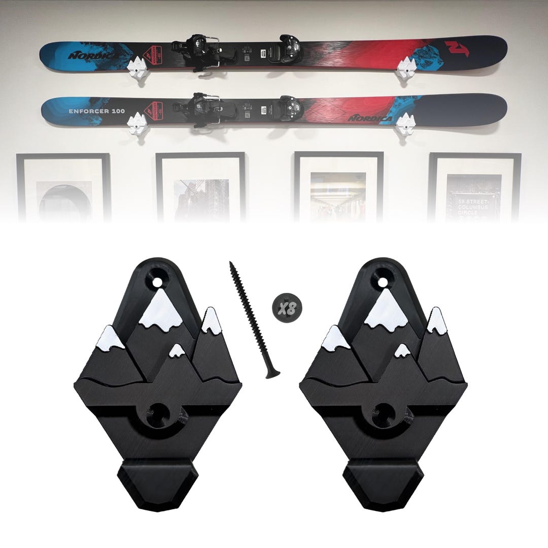 Snow Ski Wall Mounts With Hooks | Extra Width to Fit Any Snow Skis ...