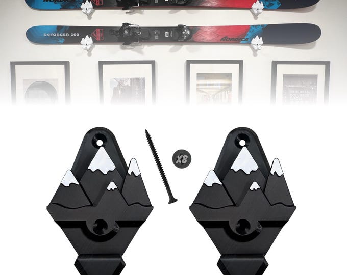 Snow Ski Wall Mounts With Hooks | Extra Width to Fit Any Snow Skis ...