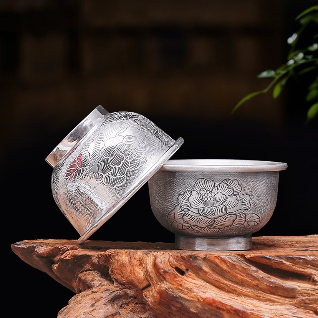 Pure Silver Teacup Peony Handmade Teacups - Etsy