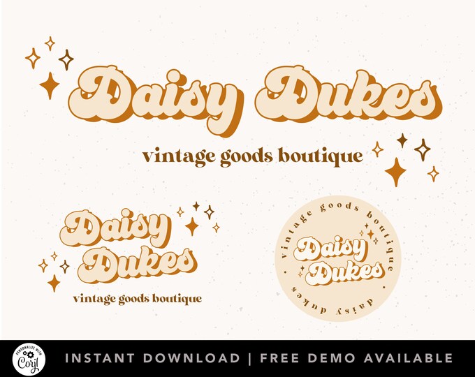 DIY Retro Script Logo Design / Instant Download / Premade Hippie Boho ...