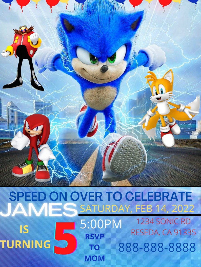 Sonic the Hedgehog Invitation, Sonic Birthday Invitation, Digital ...