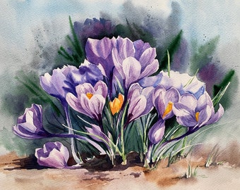 Crocus Art Watercolor Painting Print by Cathy Hillegas 16x22 - Etsy