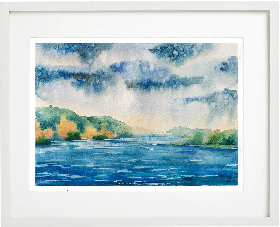 River Landscape Watercolor Painting One of a Kind Apartment Decor ...