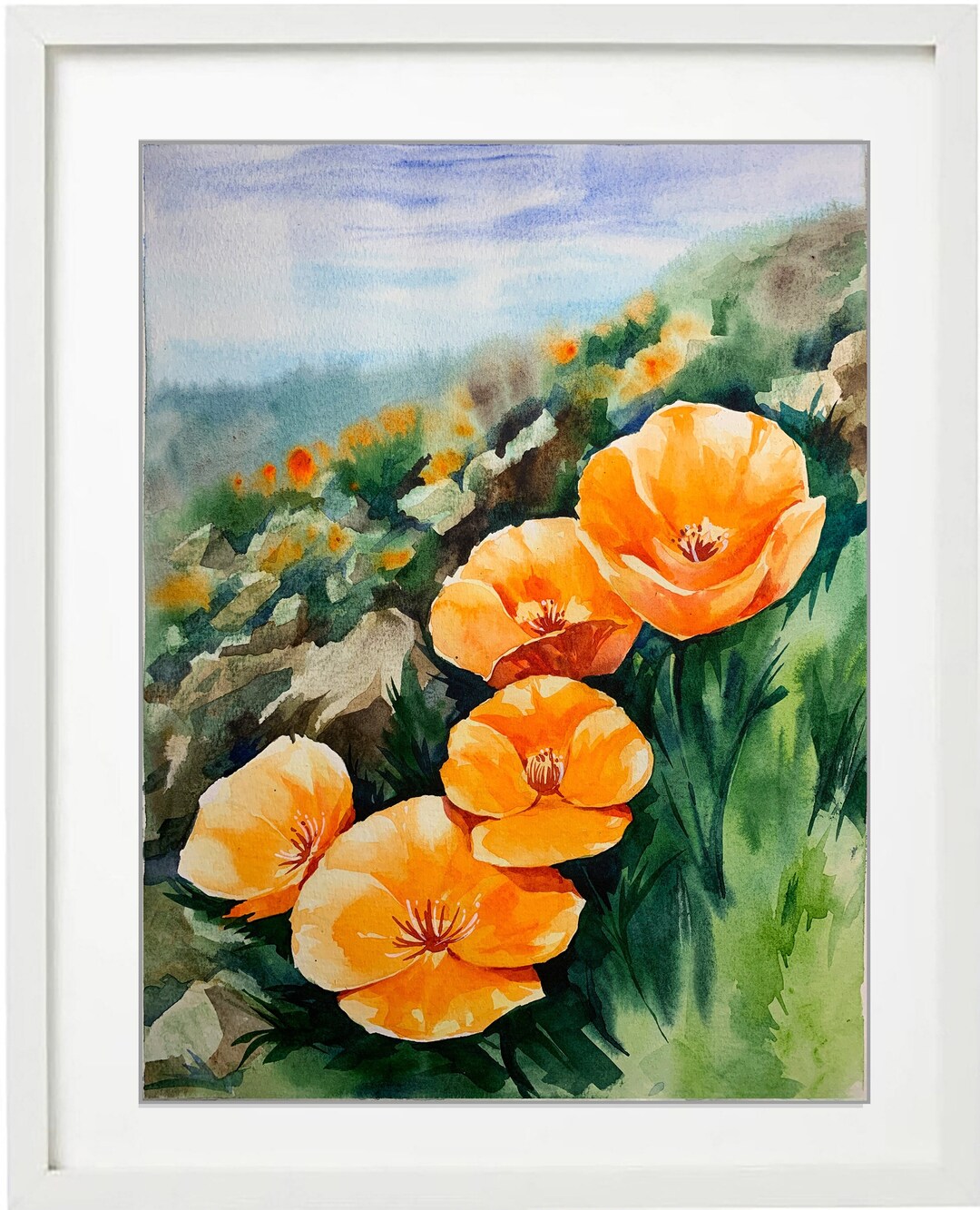 California Poppy Flower Watercolor Painting Original Golden Poppy ...