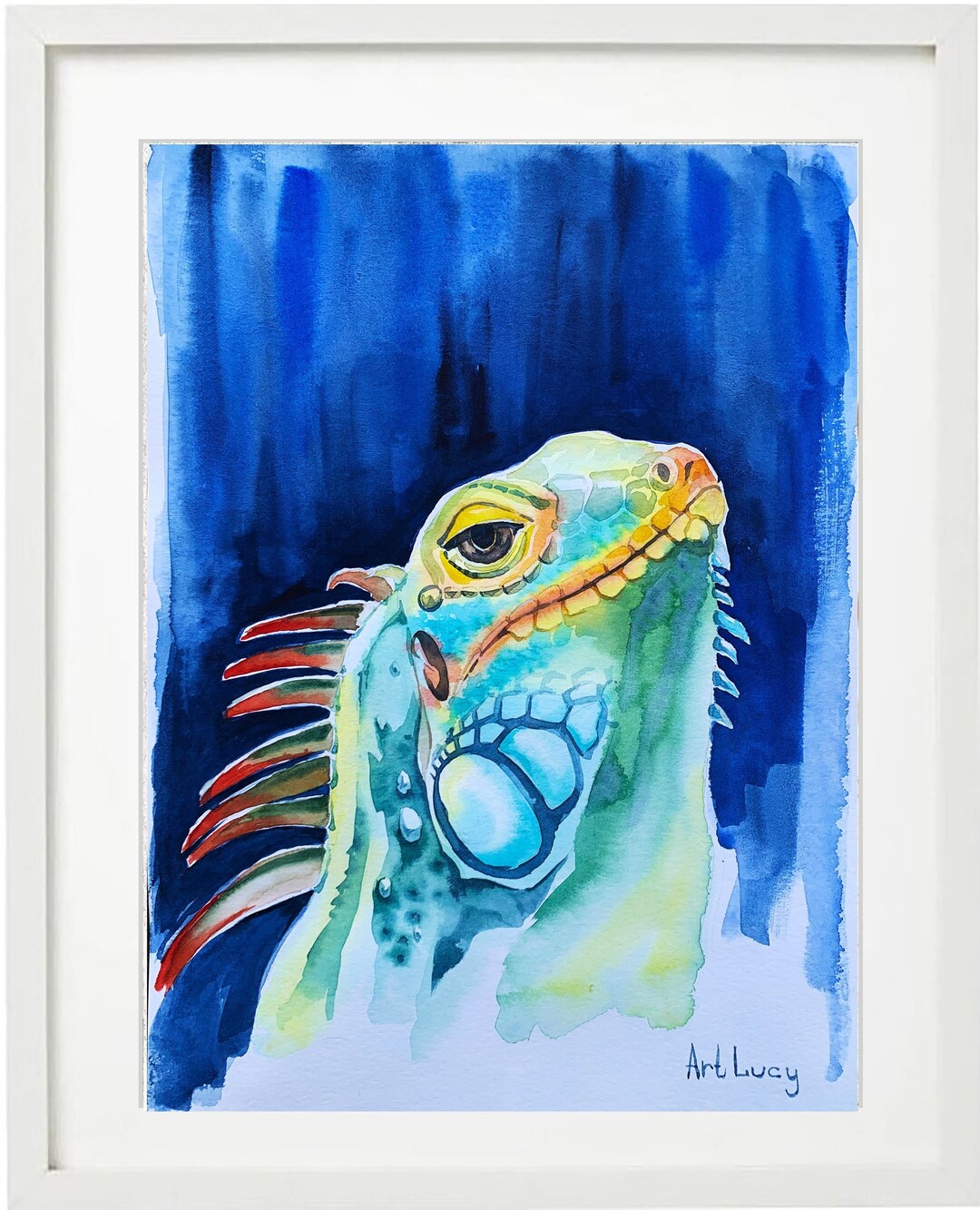 Reptile Decor Watercolor Painting Original Iguana Wall Art, Brother ...