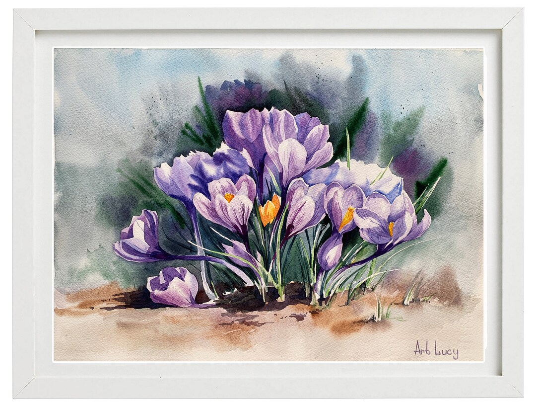 Purple Crocus Flower Watercolor Painting, Thanksgiving Items, Saffron ...