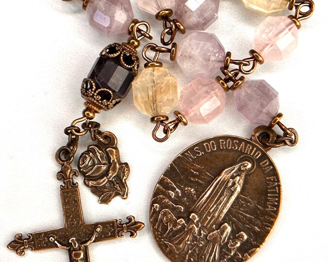 Our Lady of Fatima Rose Miraculous Medal Amethyst Citrine and Rose ...